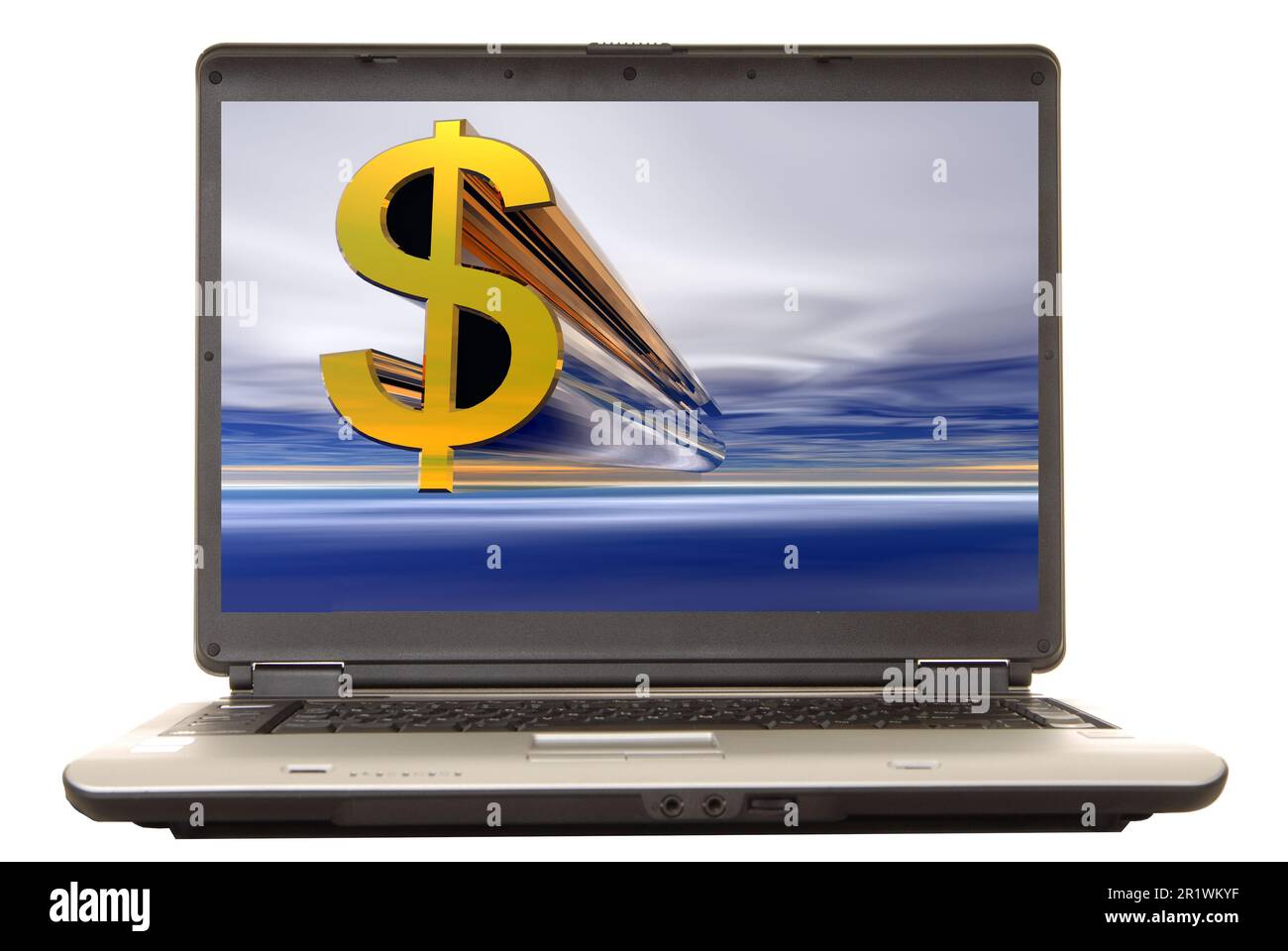 Laptop computer with an illustrated dollar sign on the monitor Stock ...