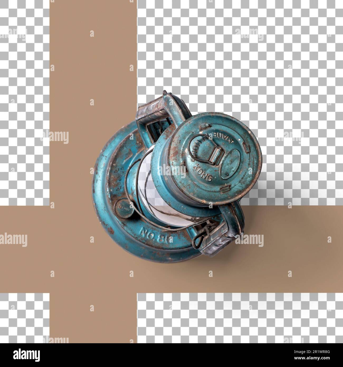 Top up view blue vintage lantern isolated Stock Photo - Alamy