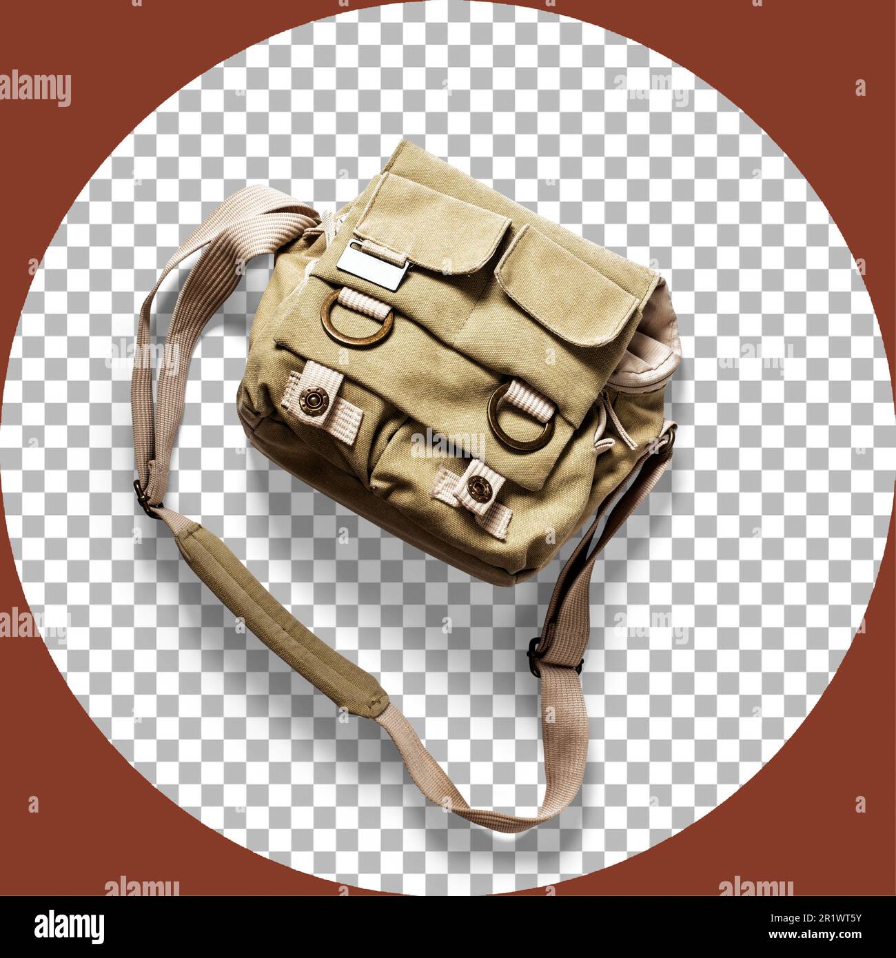 Top up view khaki camera's bag isolated on transparent Stock Photo - Alamy