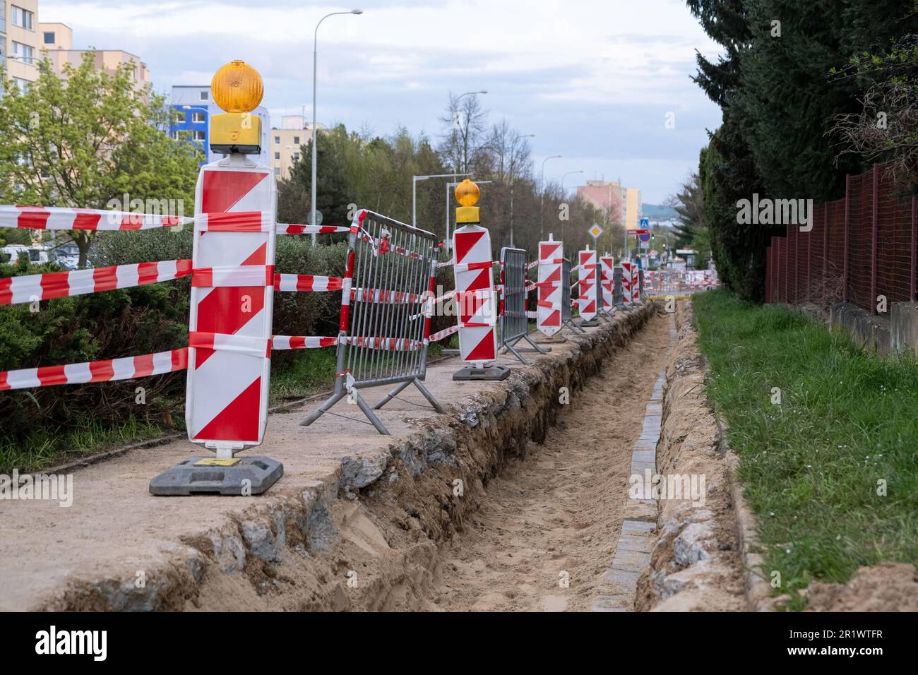 underground electric cable infrastructure installation. Construction ...