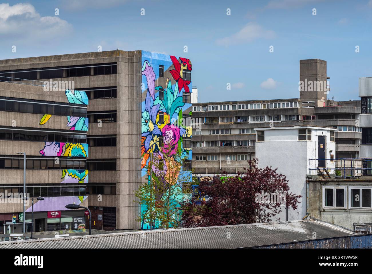 Colourful mural on the facade of Frobisher House/ Nelson Gate in the ...
