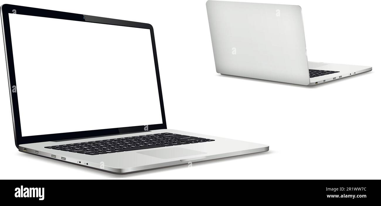 Laptop front and back side mockup isolated on white background Stock ...