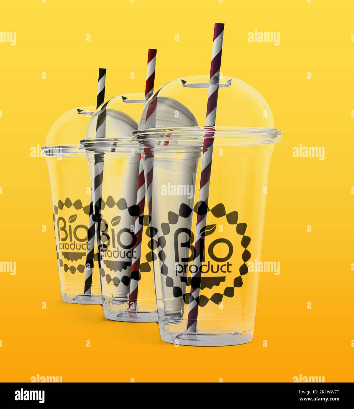 An empty three plastic cups mockup for fruits juice Stock Photo - Alamy