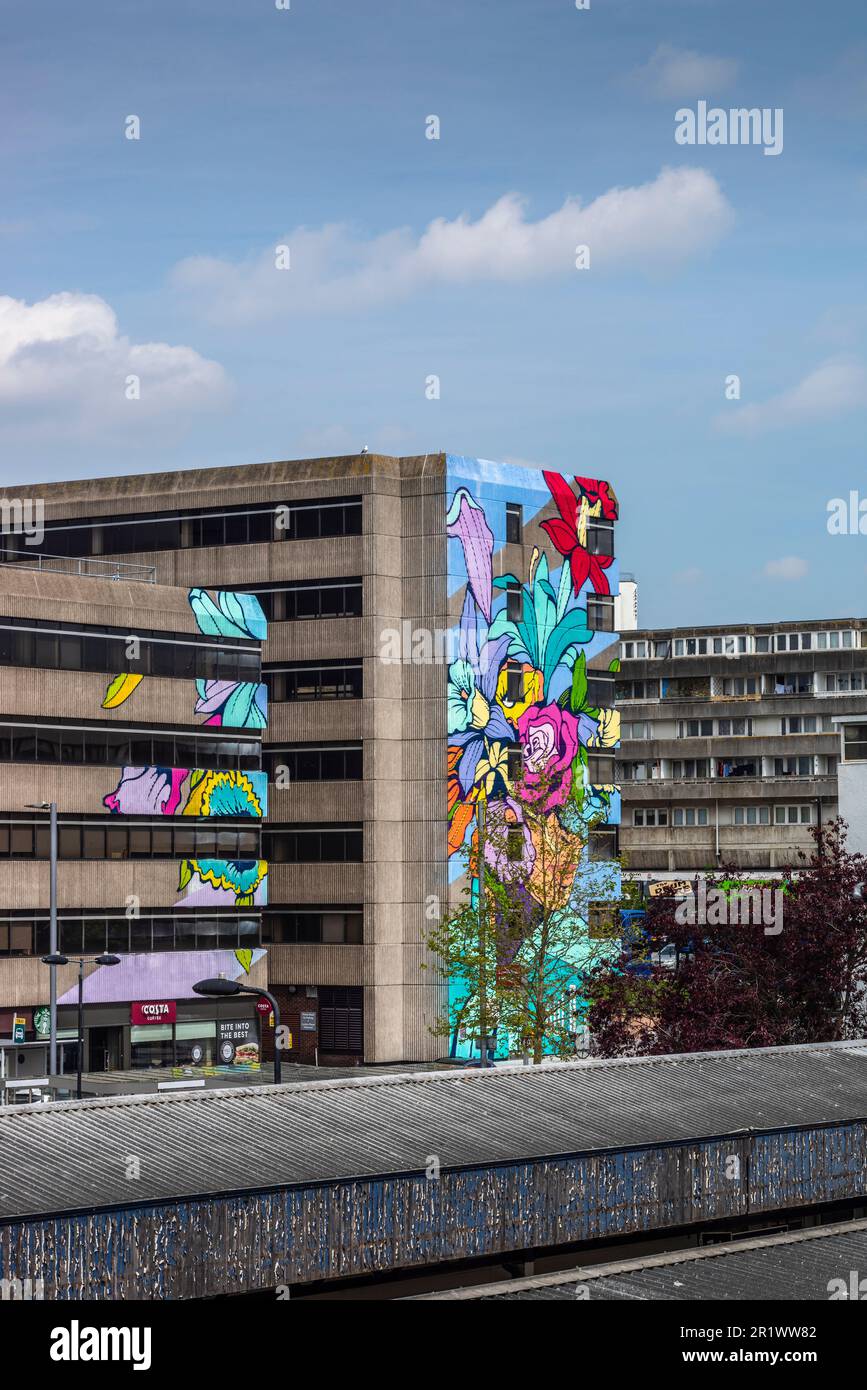 Colourful mural on the facade of Frobisher House/ Nelson Gate in the ...