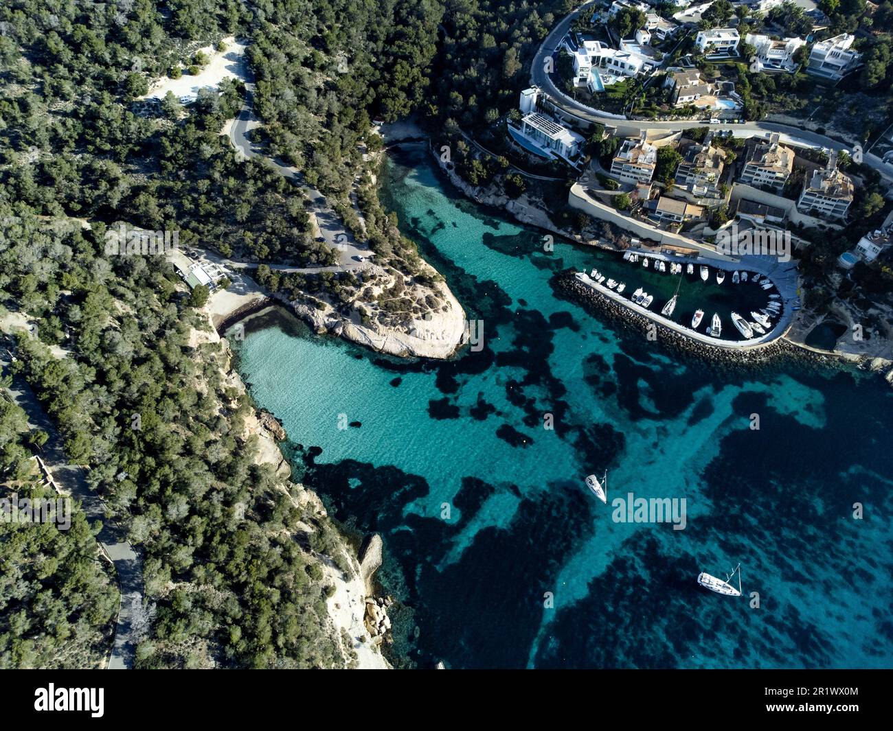 El Mago beach, el Rei beach and port in Portals Vells aerial view ...