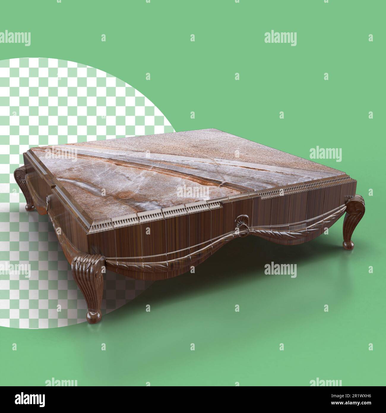 Perspective view low wooden coffee table on transparent background ...