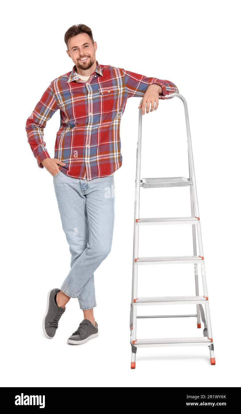 Man working on ladder Cut Out Stock Images & Pictures - Alamy