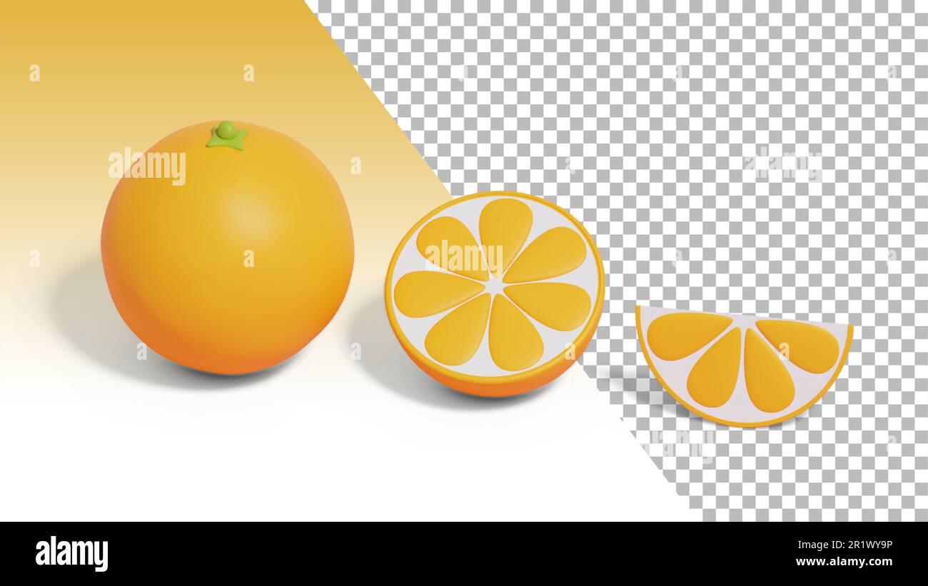 Orange fruit realistic design slices and halves for fruits concept ...