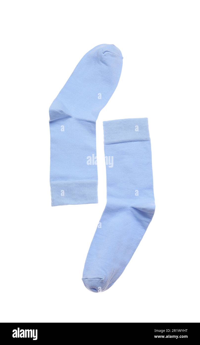 Light blue socks on white background, top view Stock Photo - Alamy