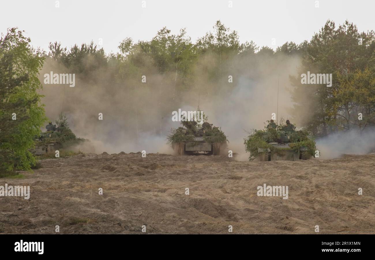 Polish soldiers assigned to the 19th Mechanized Brigade maneuver a BMP ...