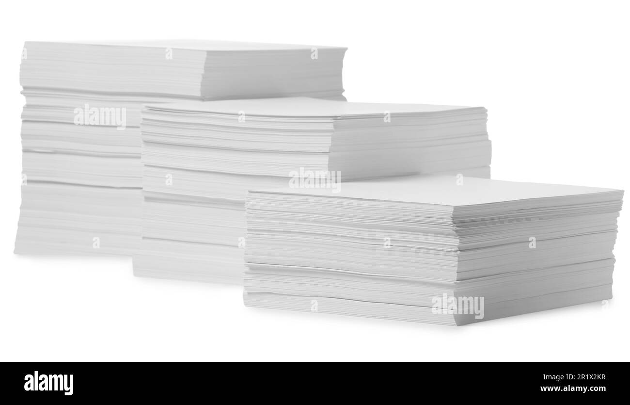 Stack recycled white paper paper Black and White Stock Photos & Images ...