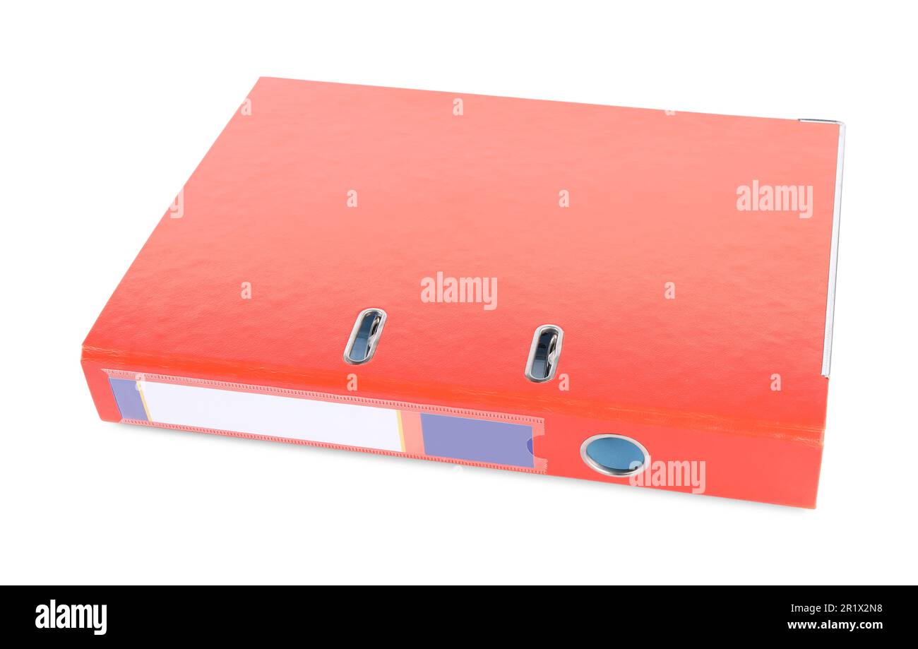 One red office folder isolated on white Stock Photo - Alamy