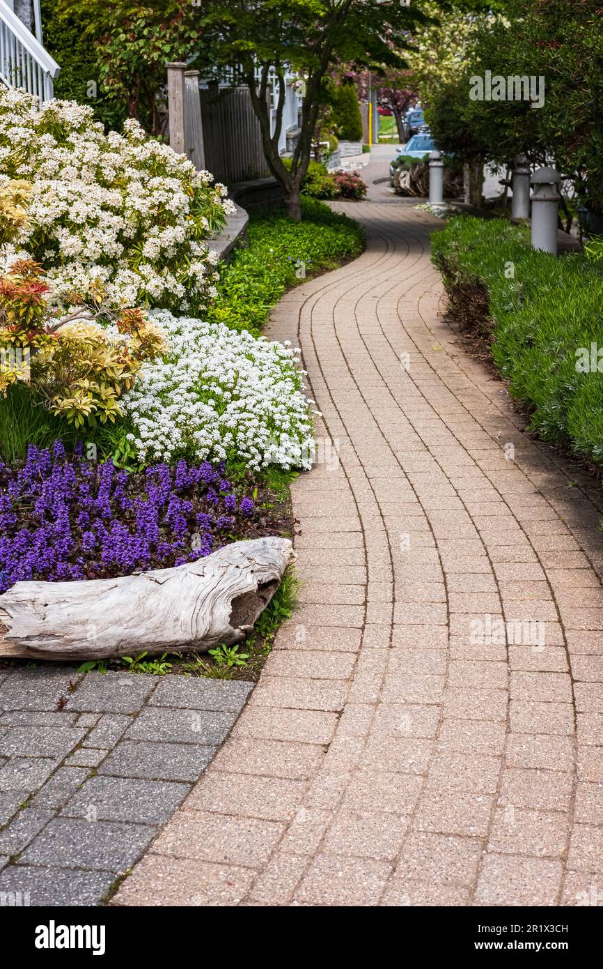 Beautiful summer garden with a walkway winding its way through. Path ...