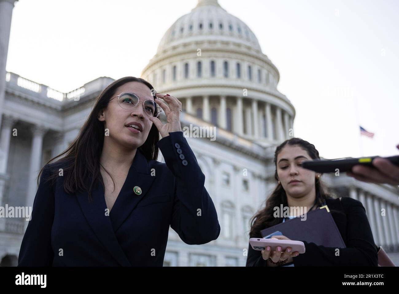 Rep. Alexandria Ocasio-Cortez (D-N.Y.) speaks with reporters outside ...