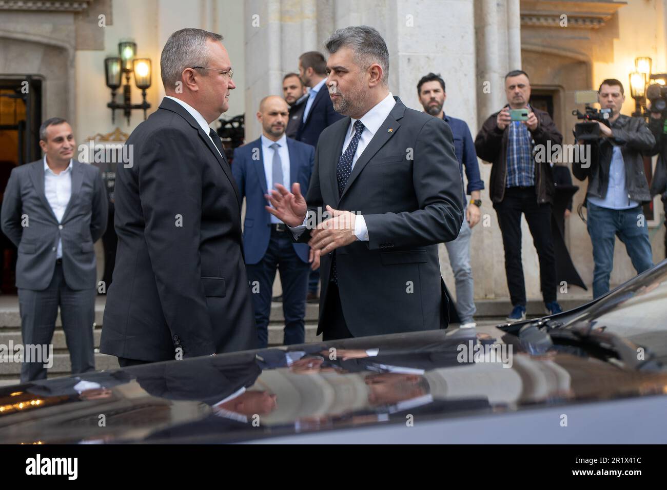Bucharest, Romania. 15th May, 2023: Nicolae Ciuca (L), Romanian Premier ...