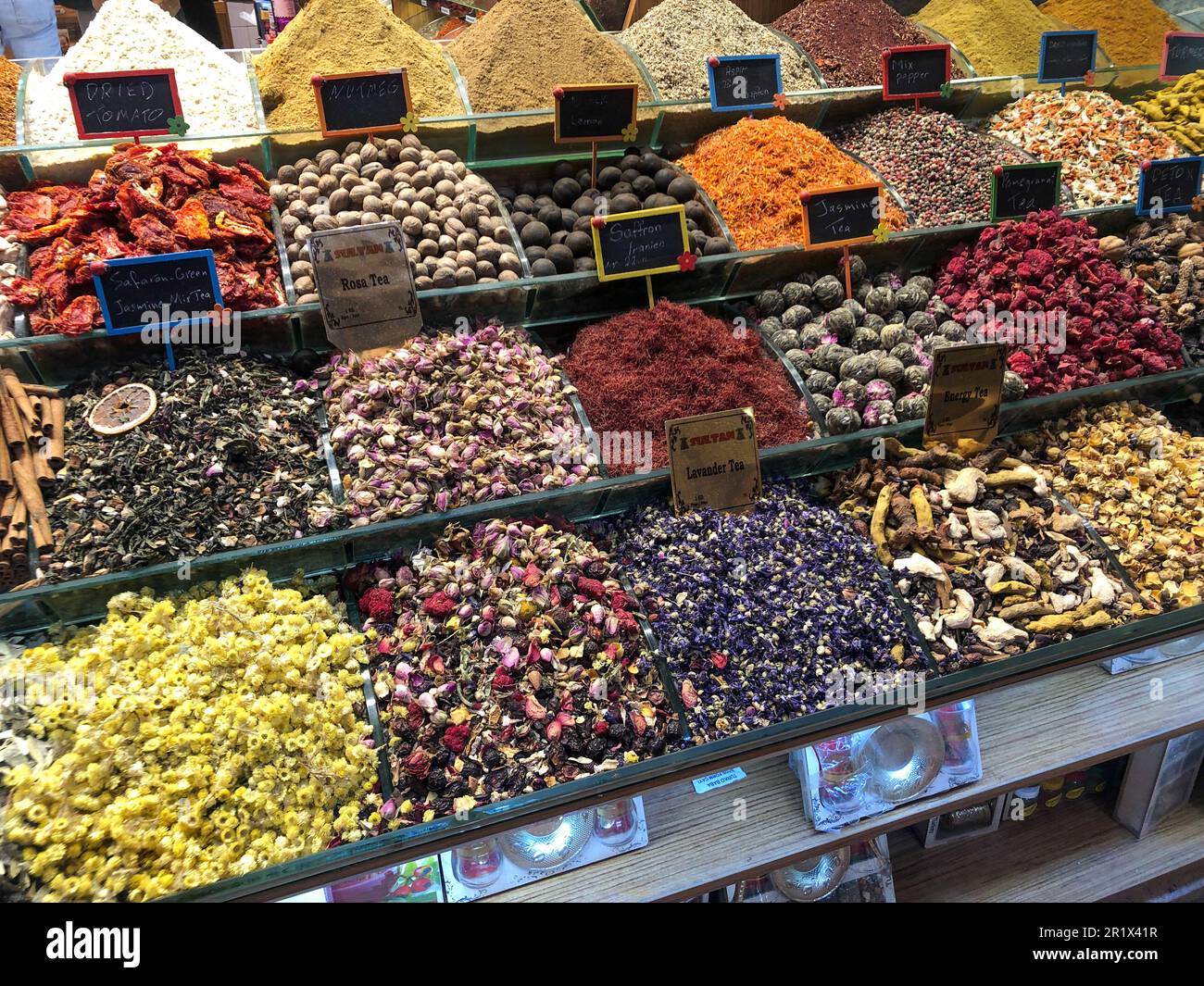 Fruit and vegetable stands on display in the middle of Istanbul Markets ...