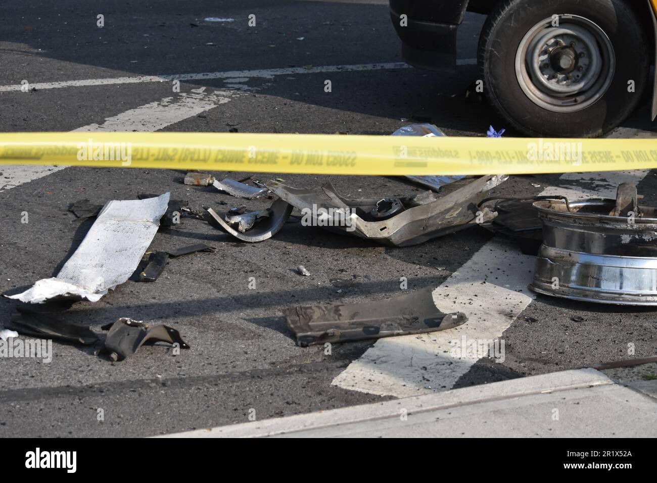Damage from an accident seen on the street. Multiple people were hurt ...