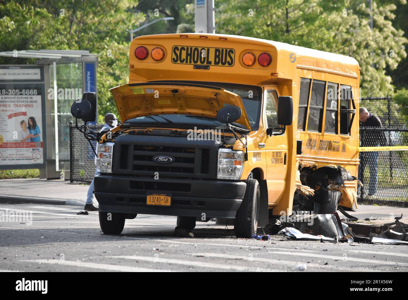 School bus involved in an accident left with a gaping hole and extreme ...