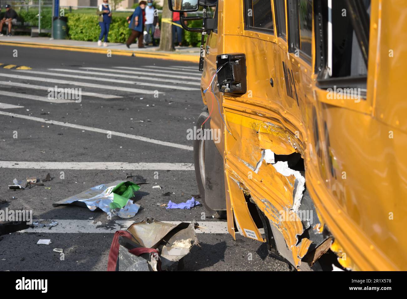 School bus involved in an accident left with a gaping hole and extreme ...