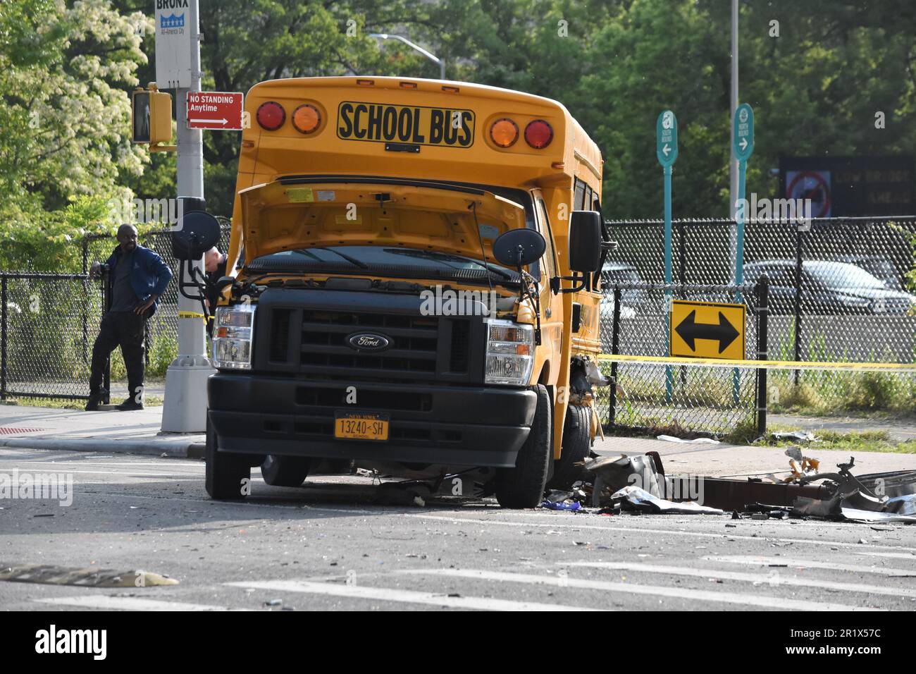 School bus involved in an accident left with a gaping hole and extreme ...