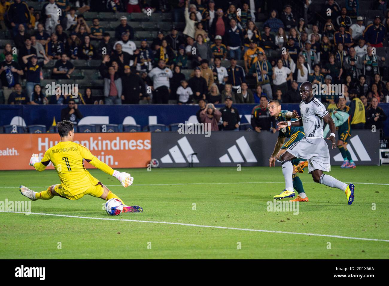 Los Angeles Galaxy forward Dejan Joveljić (9) scores a goal against San ...