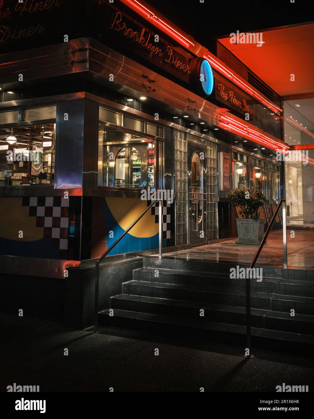 Brooklyn Diner USA at night in Midtown Manhattan, New York Stock Photo ...