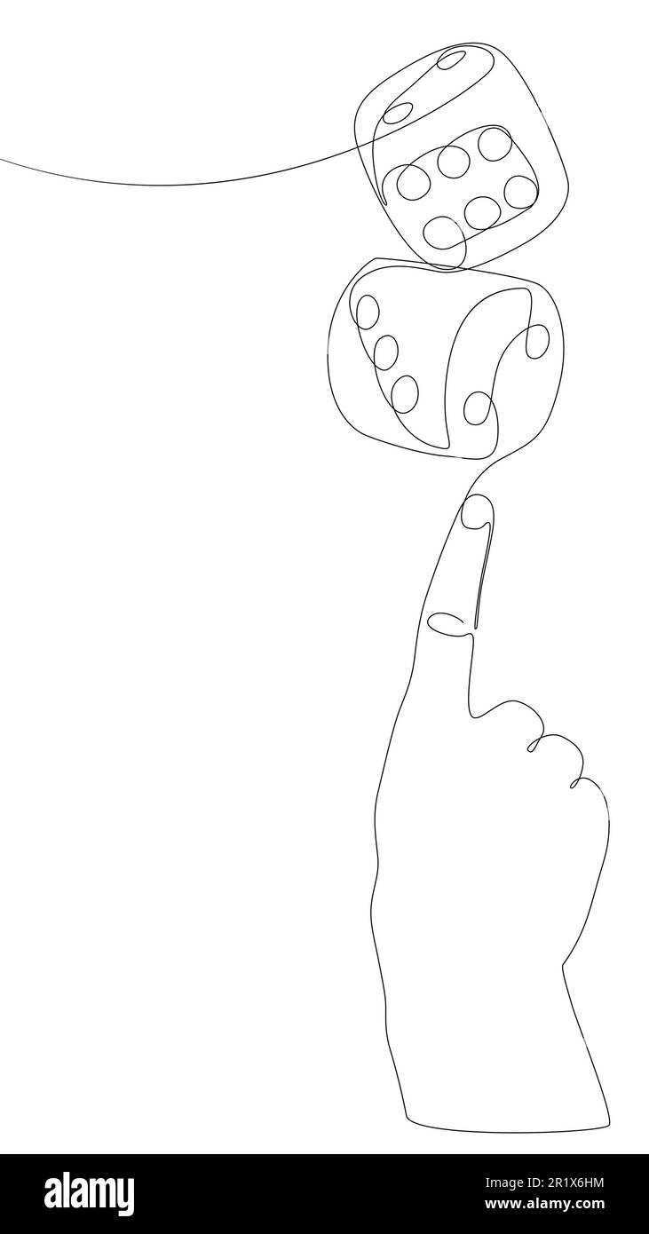 One continuous line of hand with dice. Thin Line Illustration vector ...