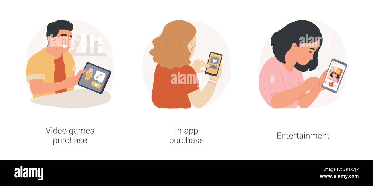 App shopping isolated cartoon vector illustration set. Video games in ...