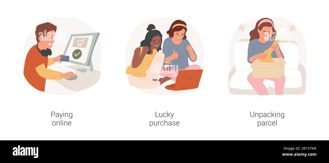 Online store isolated cartoon vector illustration set. Smiling teenager ...