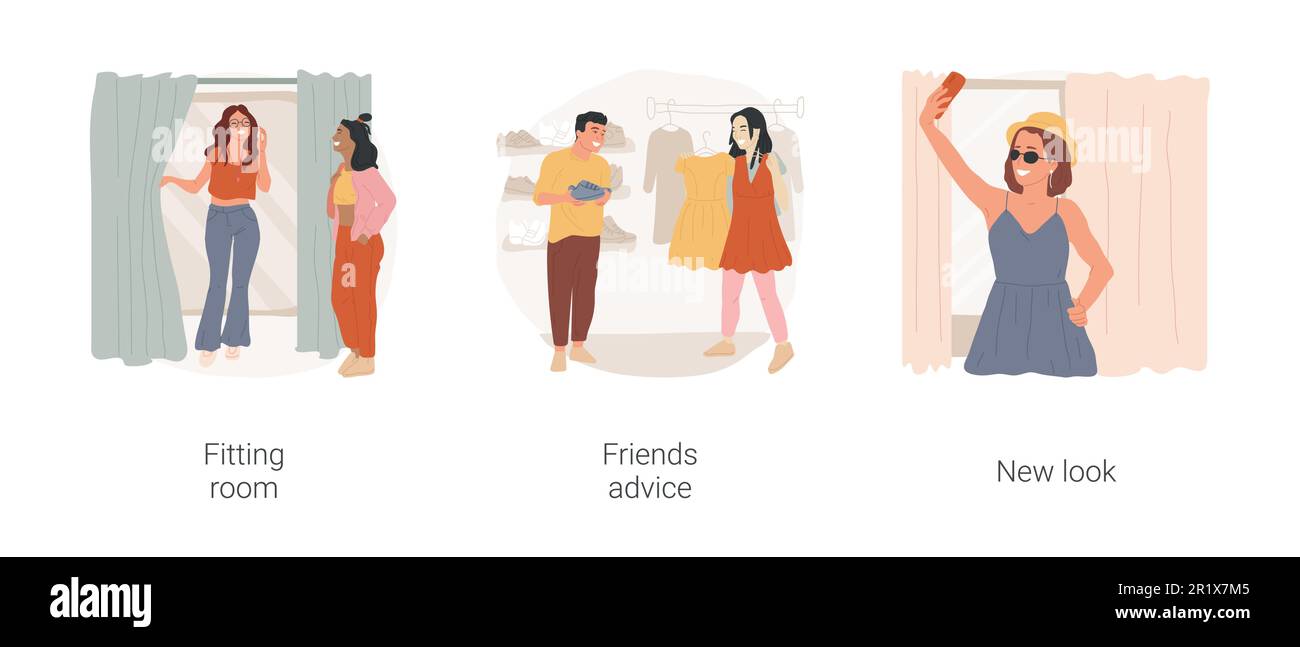 Shopping for clothes isolated cartoon vector illustration set. Teenage ...