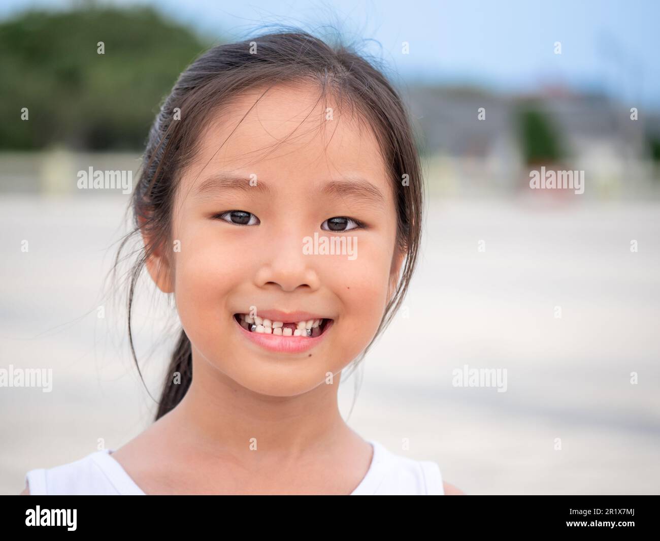close up shot of face asian child cute or kid girl smiling eyes white ...