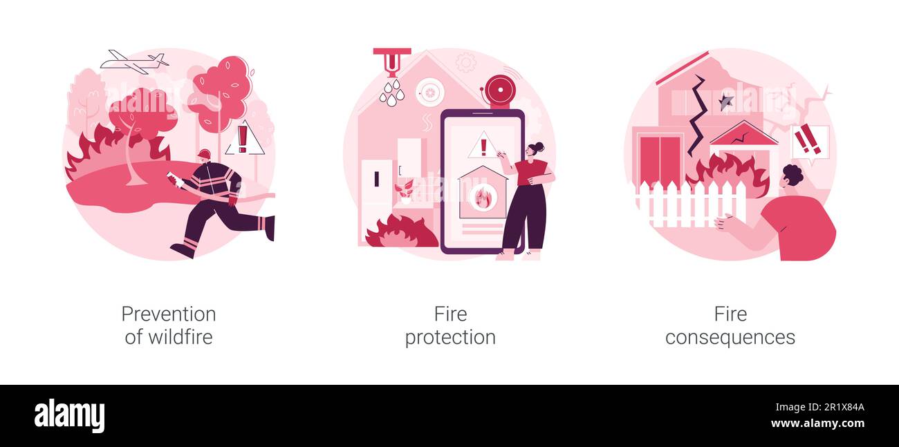 Firefighting service abstract concept vector illustration set ...