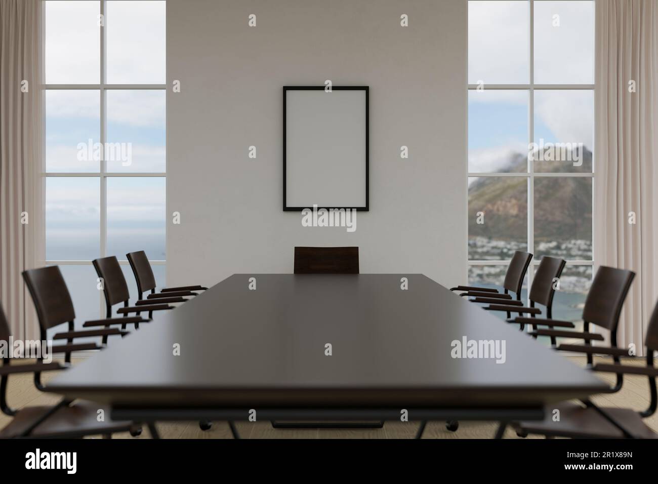 Front view of a modern contemporary meeting room with large meeting ...