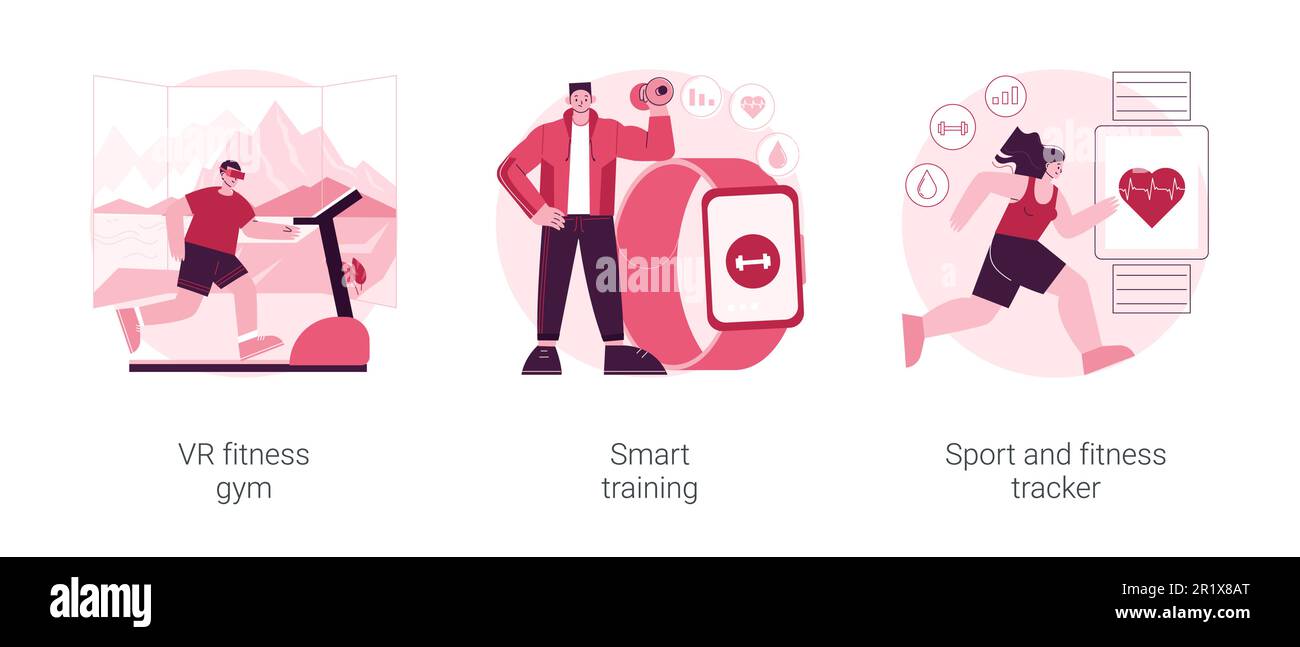 New fitness technology abstract concept vector illustration set. VR ...