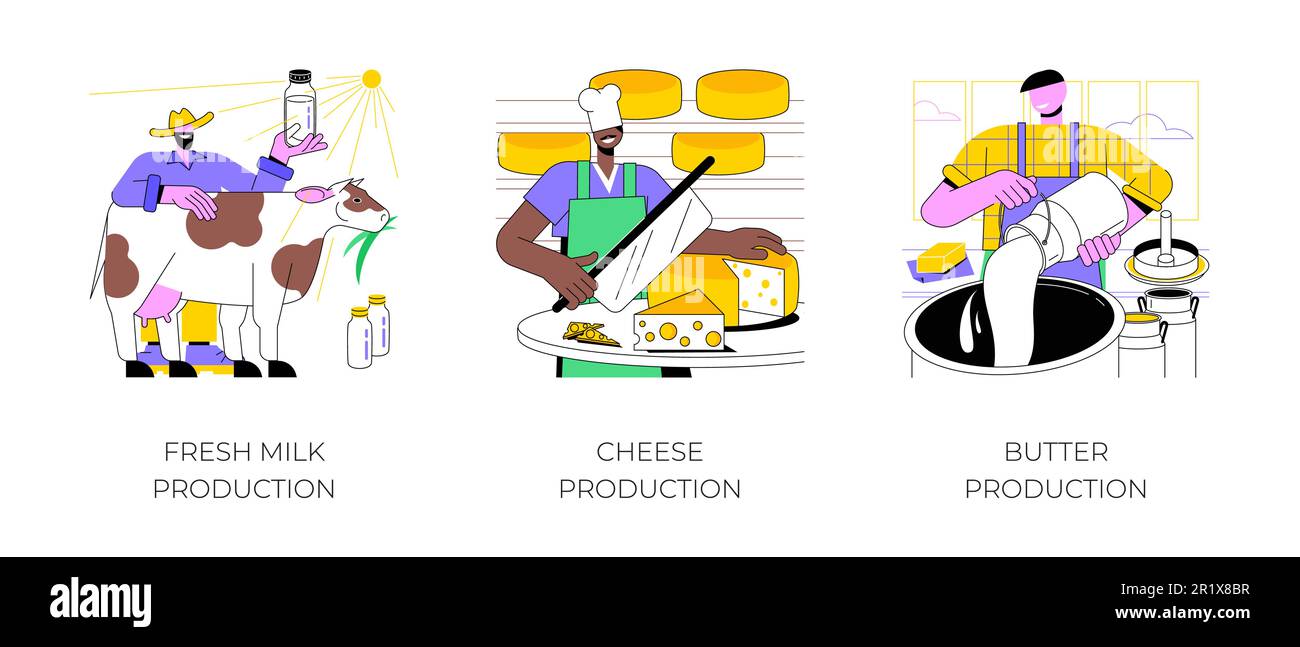 Dairy farming isolated cartoon vector illustrations set. Farmer holding ...