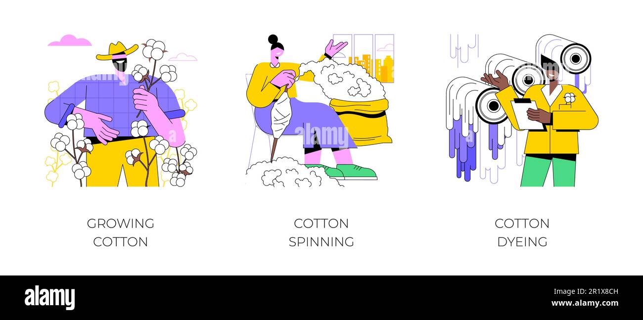 Cotton farm isolated cartoon vector illustrations set. Smiling farmer ...