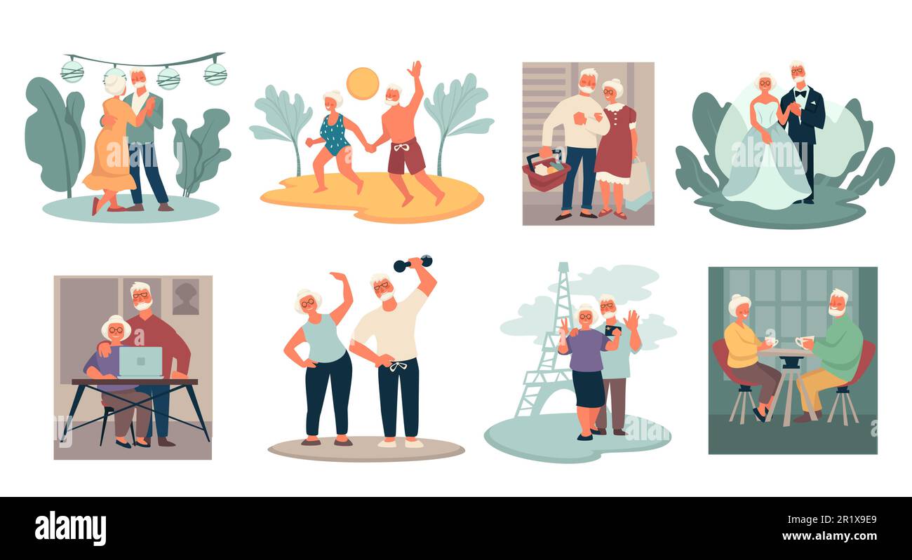 Senior characters, elderly grandparents couple, active retirement Stock ...