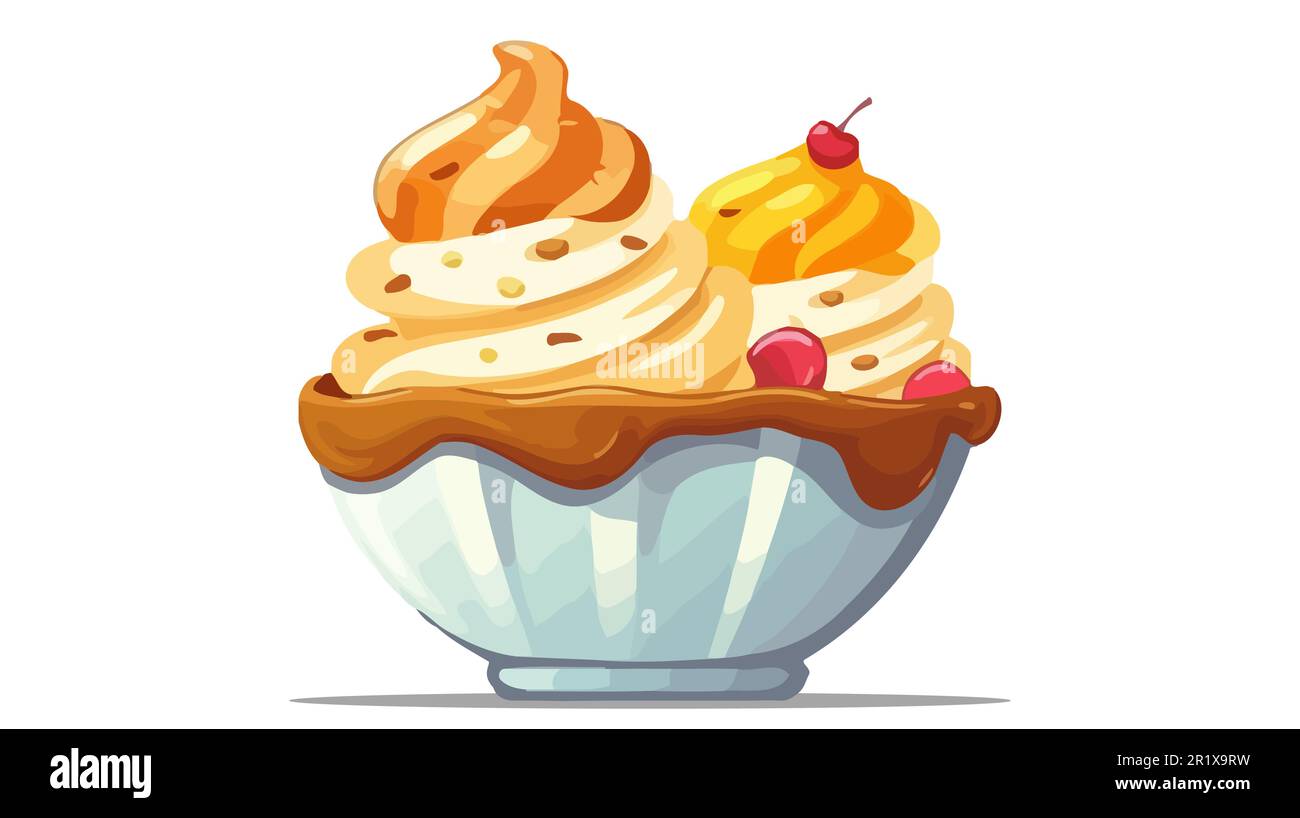 Nice cartoon ice cream in a plate. Vector illustration isolated on ...