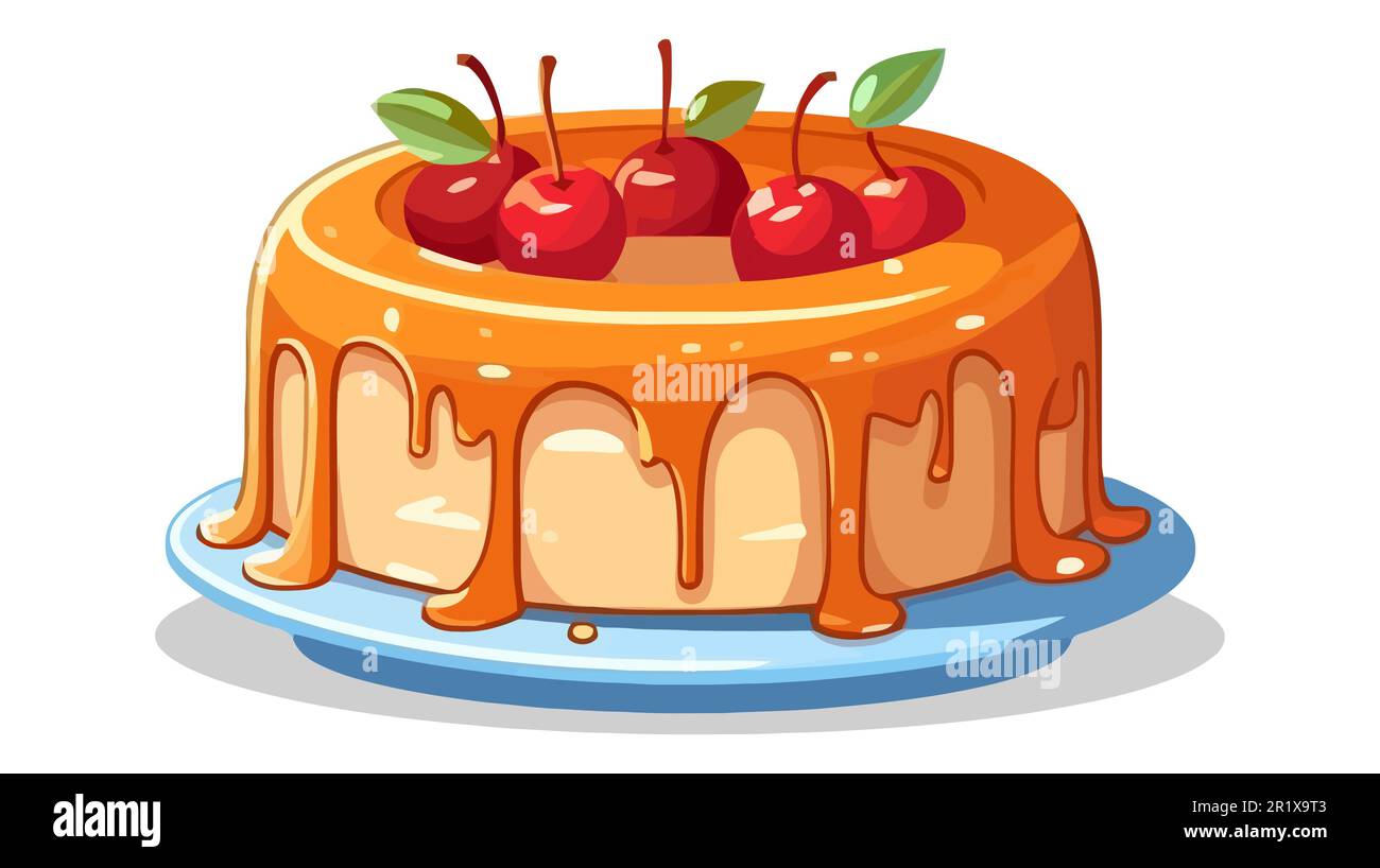 Beautiful cake with cherries. Cartoon vector illustration isolated on ...