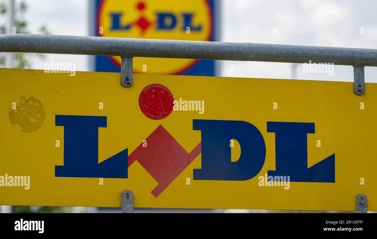 Leipzig, Germany. 15th May, 2023. A sign with the logo of the ...