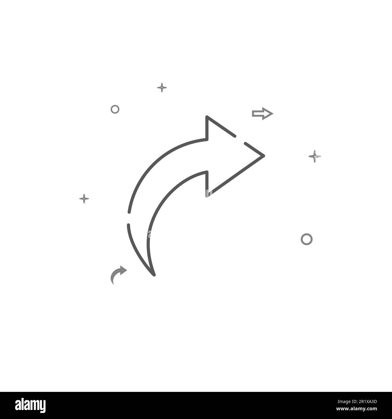 Bent arrow pointing right, curved share simple vector line icon. Symbol ...