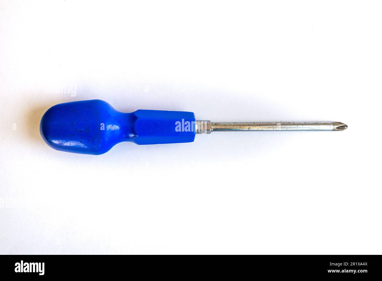 Screwdriver with blue plastic handle isolated on white background Stock ...