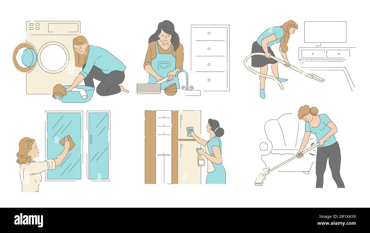 Housework, cleaning house and laundry, housekeeping and household ...