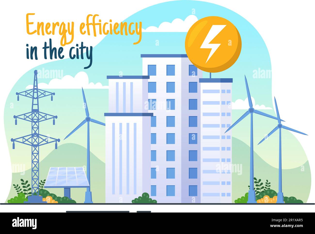 Energy Efficiency in the City Vector Illustration with Sustainable ...