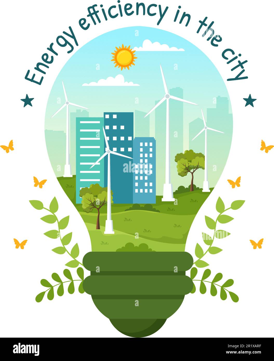 Energy Efficiency in the City Vector Illustration with Sustainable ...
