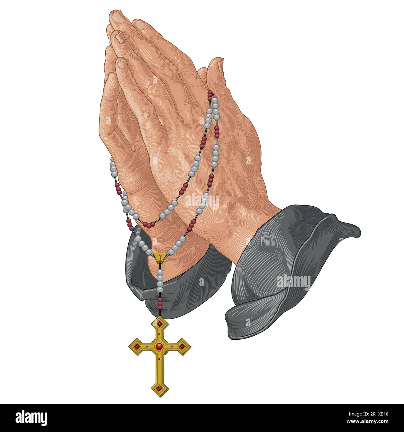 Vector design of praying hands with christian rosary, symbol of catholic religion Stock Vector ...