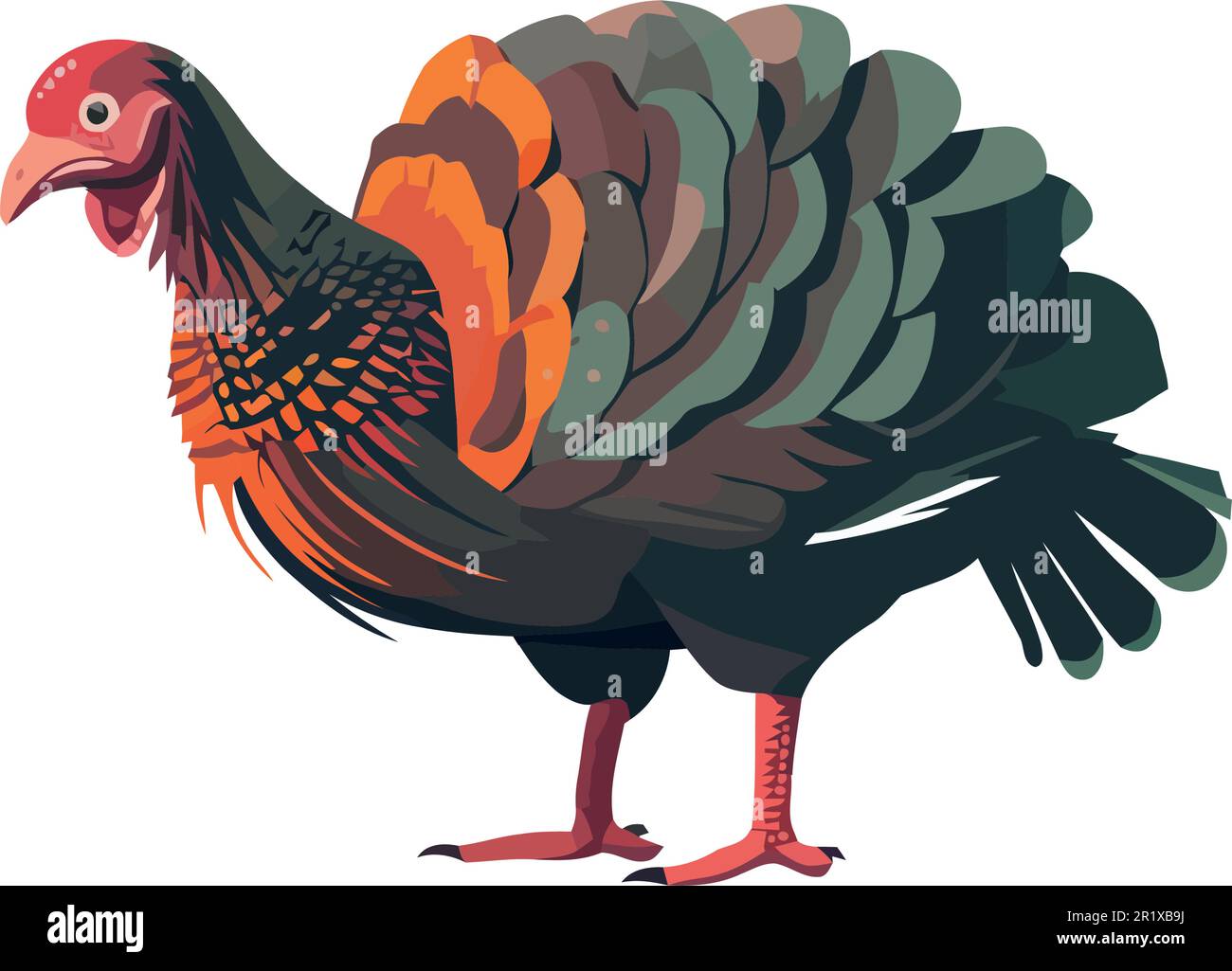 colored rooster with feathered tail flying high over white Stock Vector ...