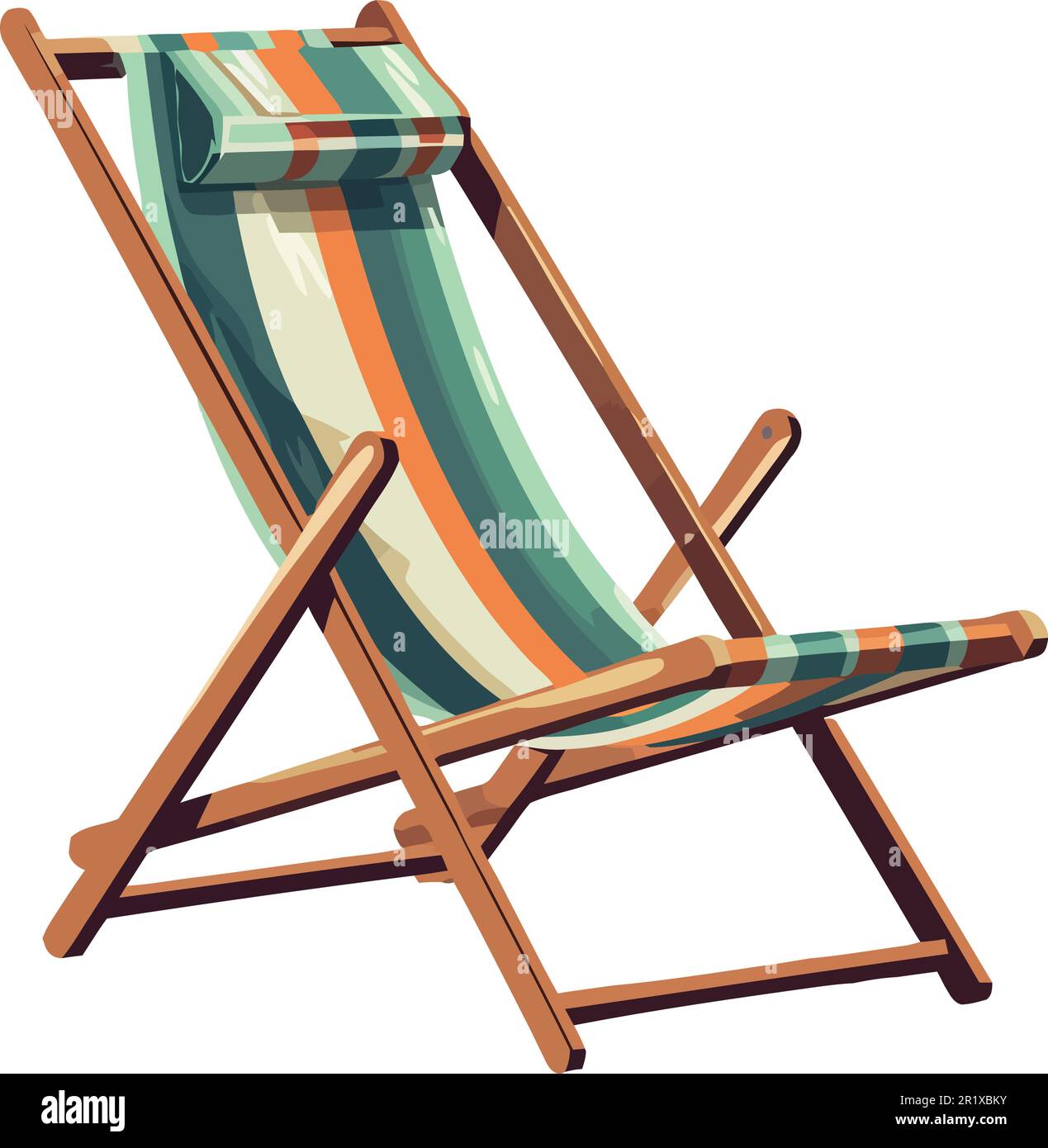 Summer relaxation on striped deck chair by water over white Stock ...