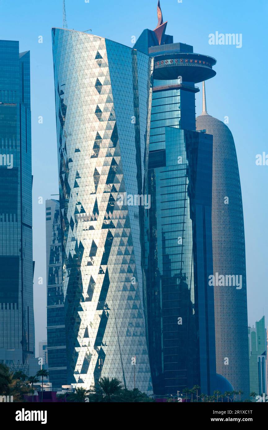 View of the modern glass fronted skyscrapers and office towers line the ...