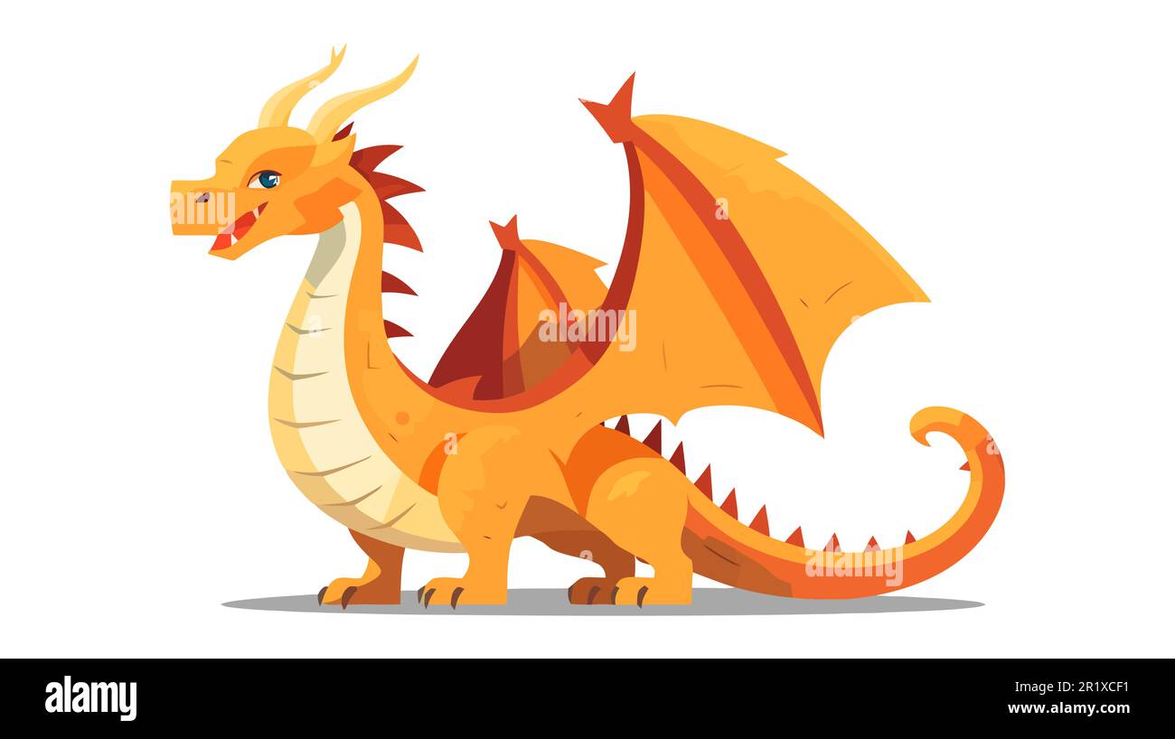 Cartoon orange dragon. Vector illustration isolated on white background ...